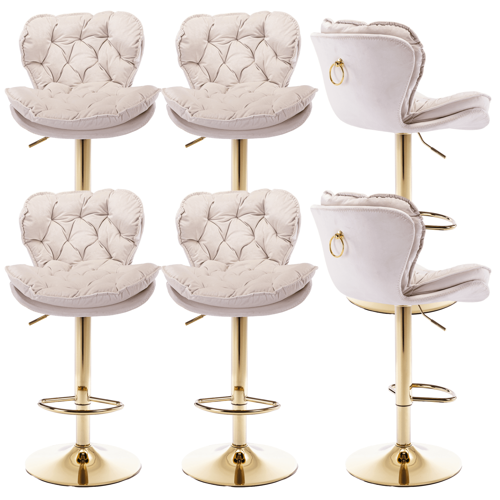 Swivel Kitchen High Bar Chairs with Golden Base Velvet Bar Stool Chair ...