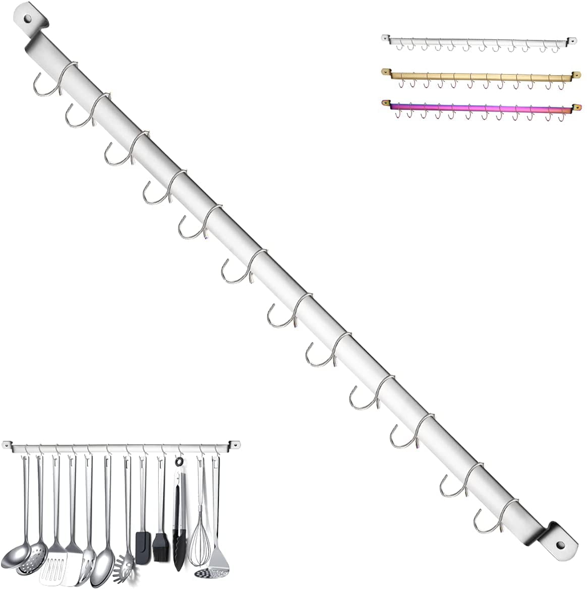 ReaNea Kitchen Utensil Rack, Stainless Steel Wall Mounted Utensil ...