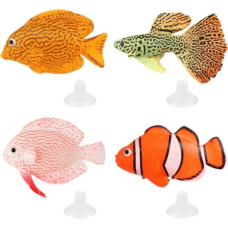 ShenMo 4pcs artificial plastic tropical fish floating fish (4 sizes, 4 ...