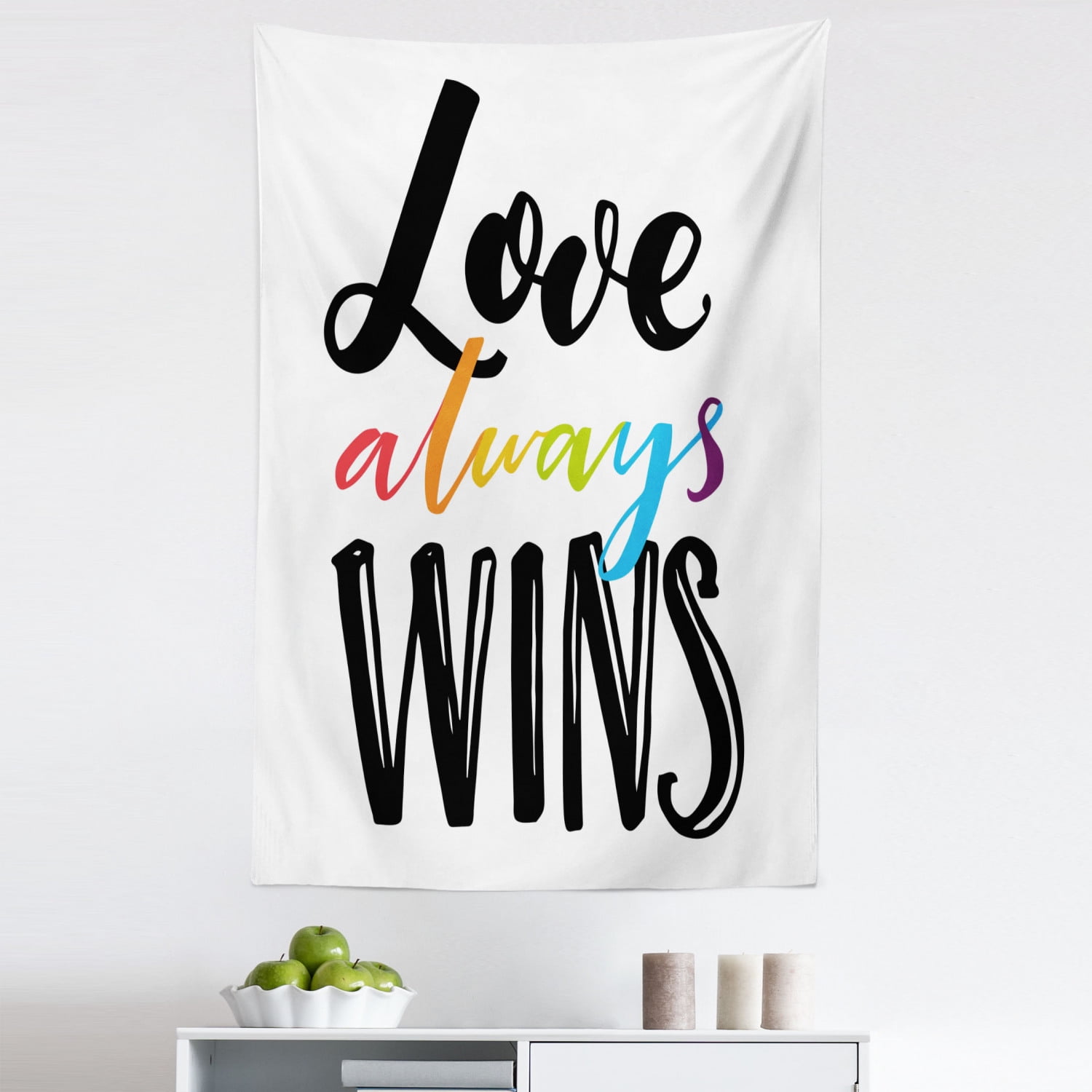 Pride Tapestry, Love Always Wins Romantic Saying Slogan with Rainbow ...