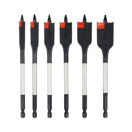 Drill Spade Bit Set 3/8 Inch to 1 Inch 7PC Full Cone Threaded Tip with ...
