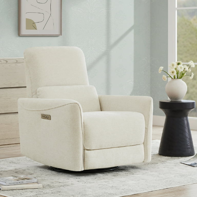 Electric Power Recliner Swivel Glider Set of 2 Upholstered Faux Leather Nursery Chair Living Room Reclining Sofa Chair Linen Size One size Beige