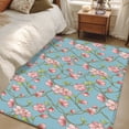Area Rug 3x5ft Garden Pink Flowers on Teal Area Rugs Washable Low Pile ...