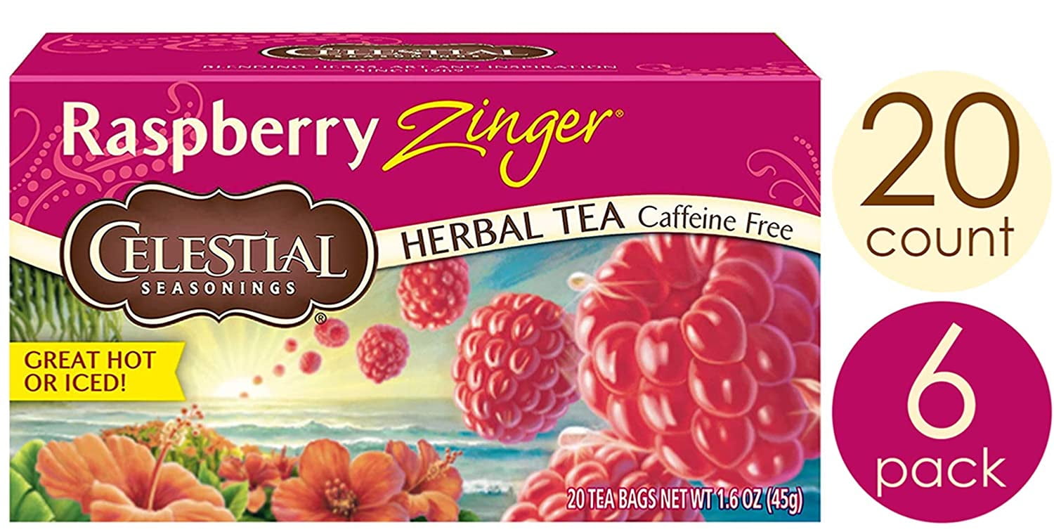 Celestial Seasonings Raspberry Zinger Herbal Tea, 20 Count (Pack of 6 ...