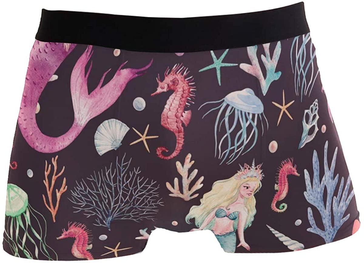 Marine Sea Life Mermaid Seahorse Starfish Jellyfish Mens Boxer Briefs ...