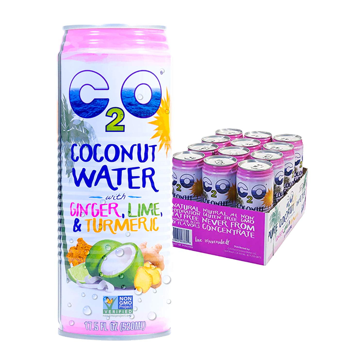 C2O Pure Coconut Water with Ginger, Lime & Turmeric | Plant Based | Non ...