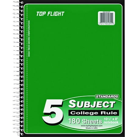 075755318052 - Top Flight Standards 5 Subject Wirebound Notebook 180 ...