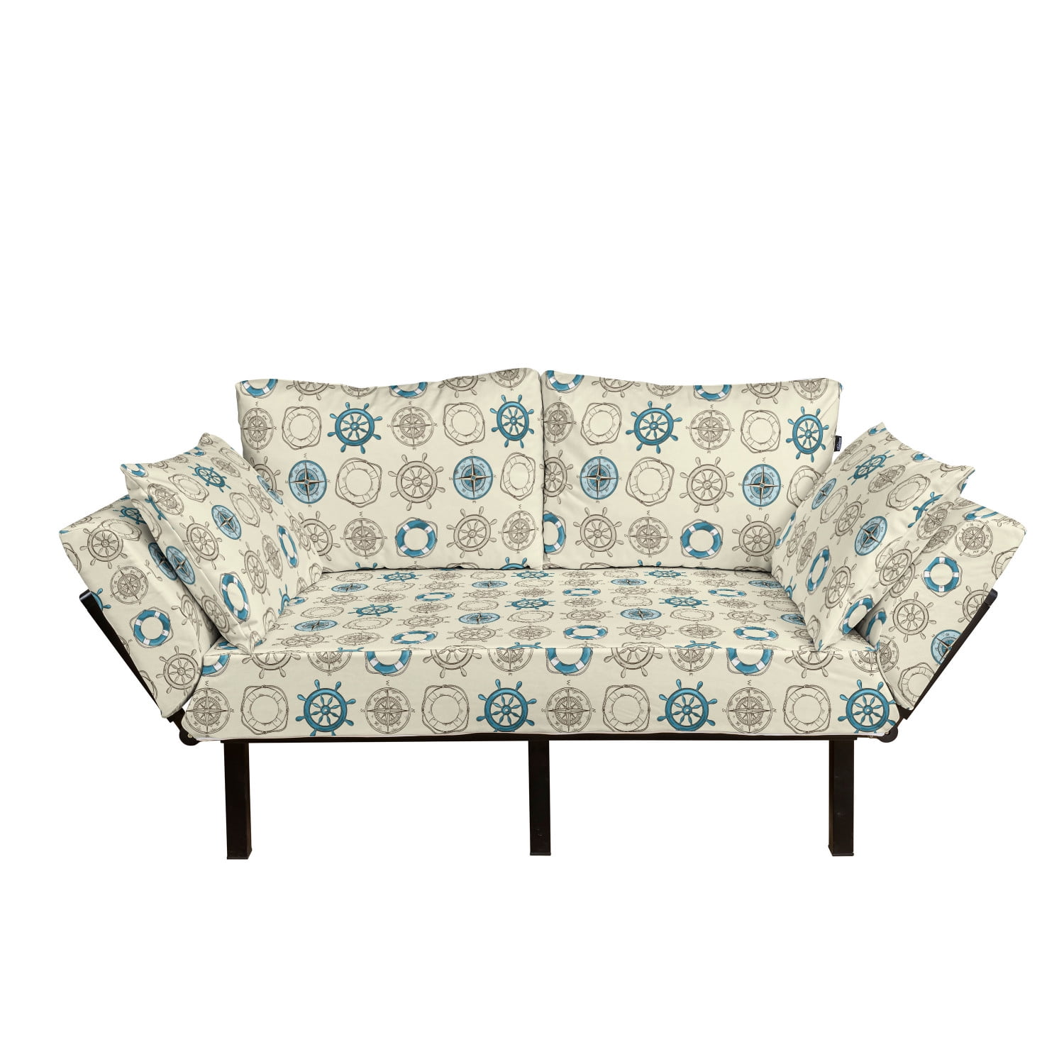 Compass Futon Couch, Marine Themed Doodle Art Vintage Inspirations ...
