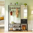 Coat Rack with Mirror Cabinet, Industrial Entryway Bench with 9 Hooks ...