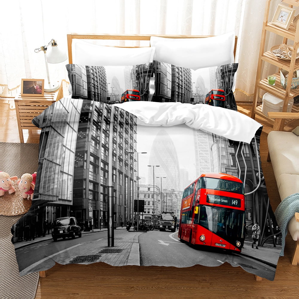 3D City Duvet Cover Modern Building Bedding Set, Statue of Liberty ...