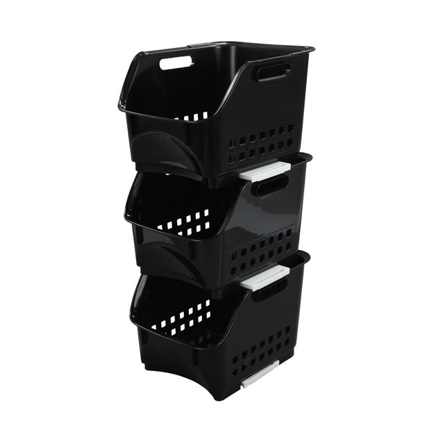 Morcte 3-Pack Plastic Stacking Organizer Basket, Plastic Stackable ...