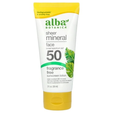 Alba Botanica Sheer Mineral Sunscreen Lotion, Broad Spectrum SPF 50 ...