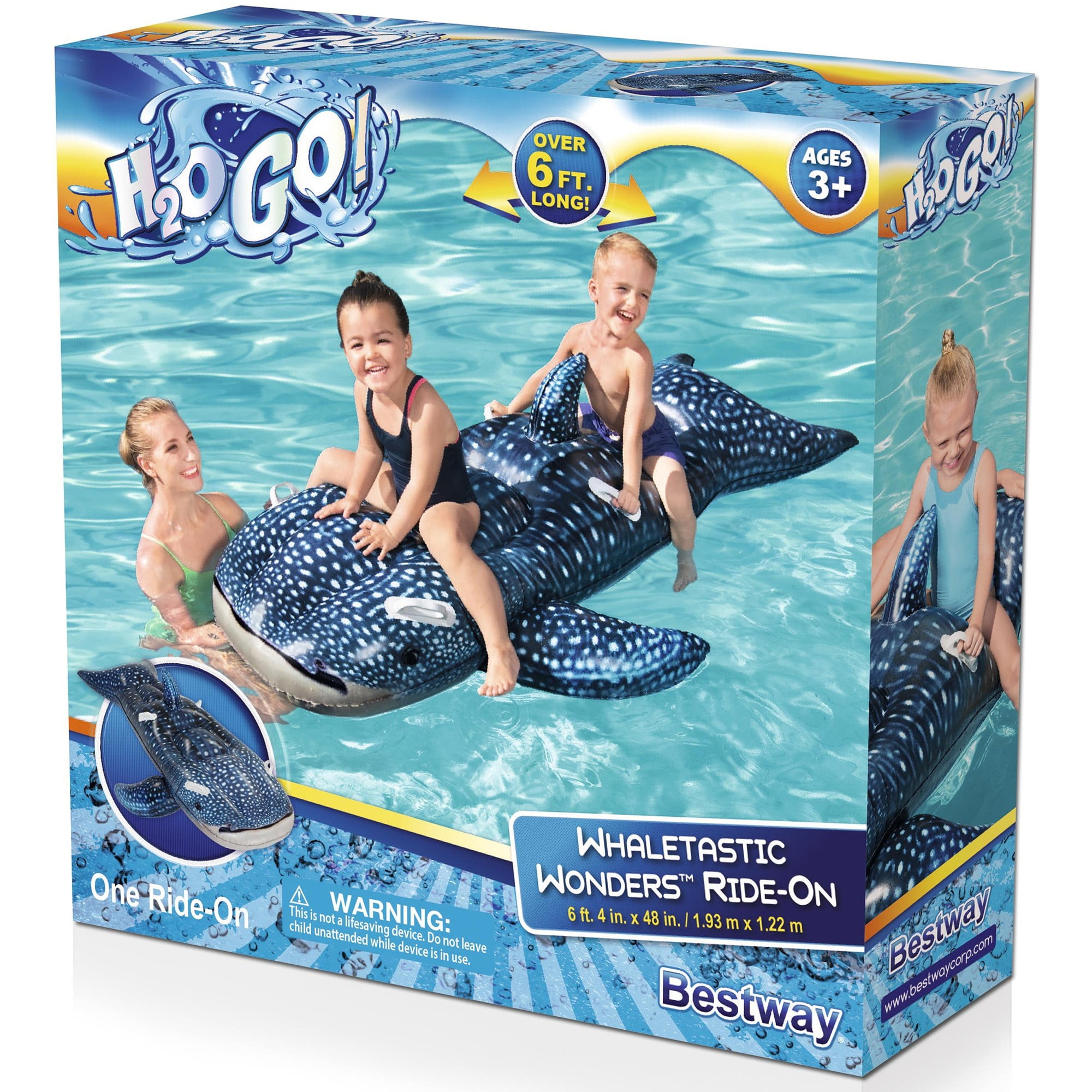 H2OGO! Whaletastic Wonders Inflatable Ride-On - 6'4" x 48" - Kids 2 ...