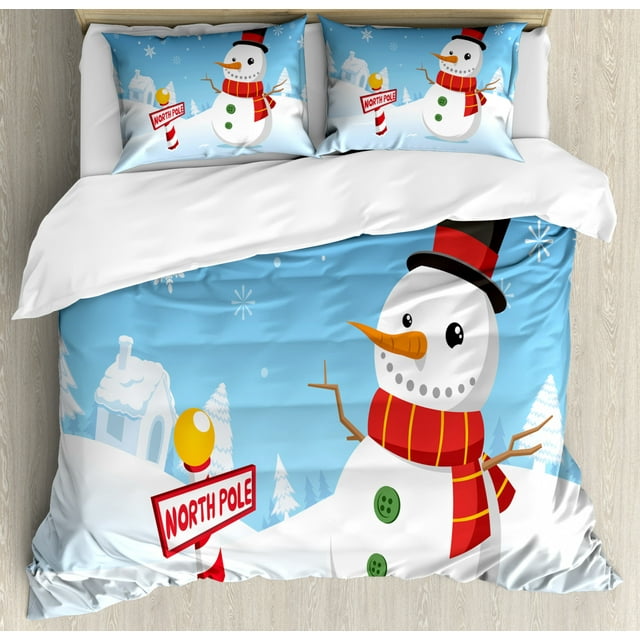 Snowman Duvet Cover Set Queen Size, Fun and Colorful Pattern of a ...