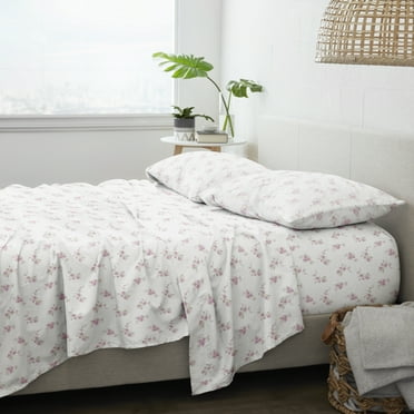 Light Blue Rose Bunch 4 Piece 100% Cotton Flannel Deep Pocket Sheet Set ...