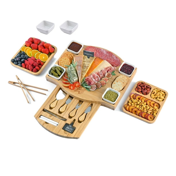 AYTITI Charcuterie Board & Knife Set - Bamboo Cheese Platter - Round ...