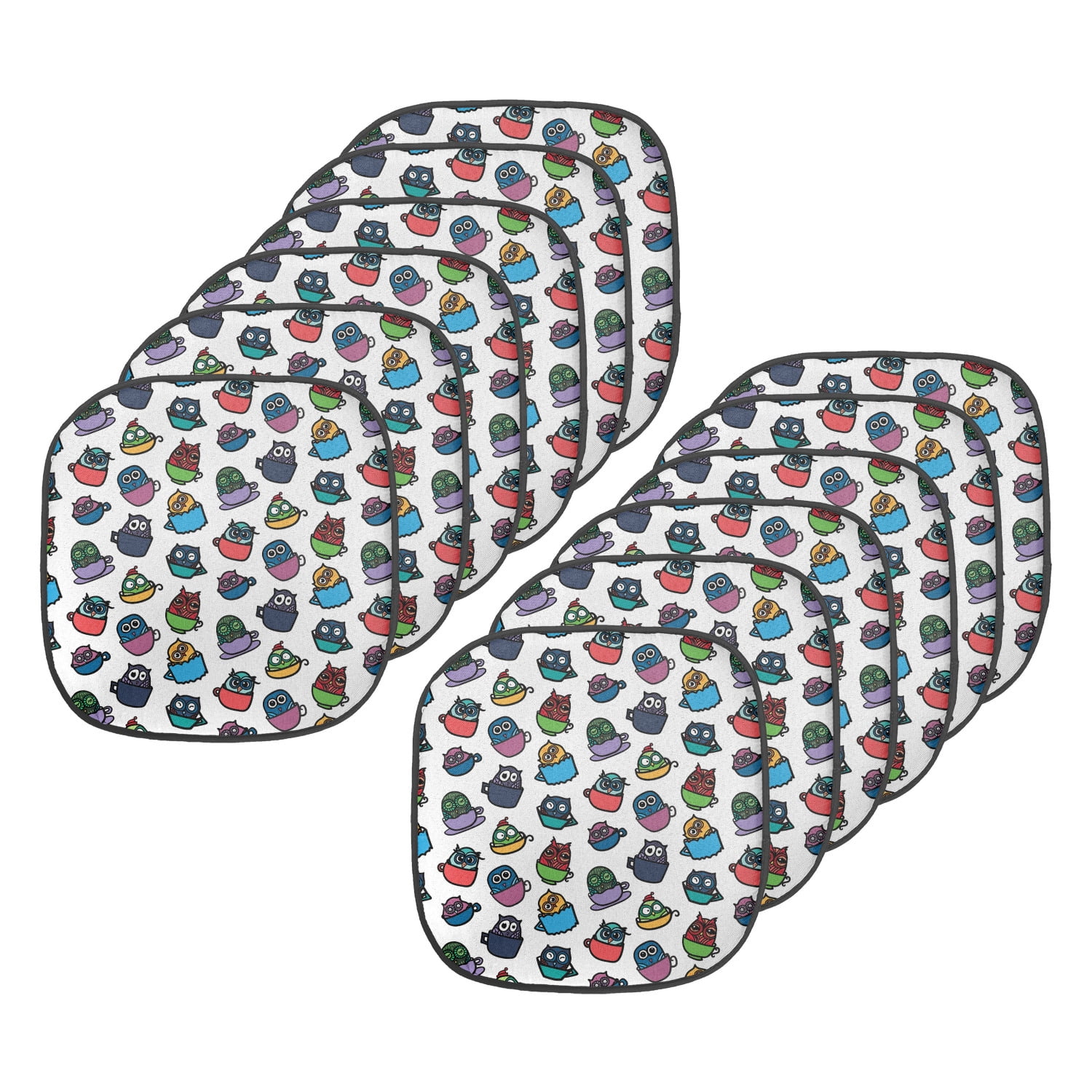 Owls Chair Seating Cushion Set of 12, Funny Owl in a Coffee Tea ...