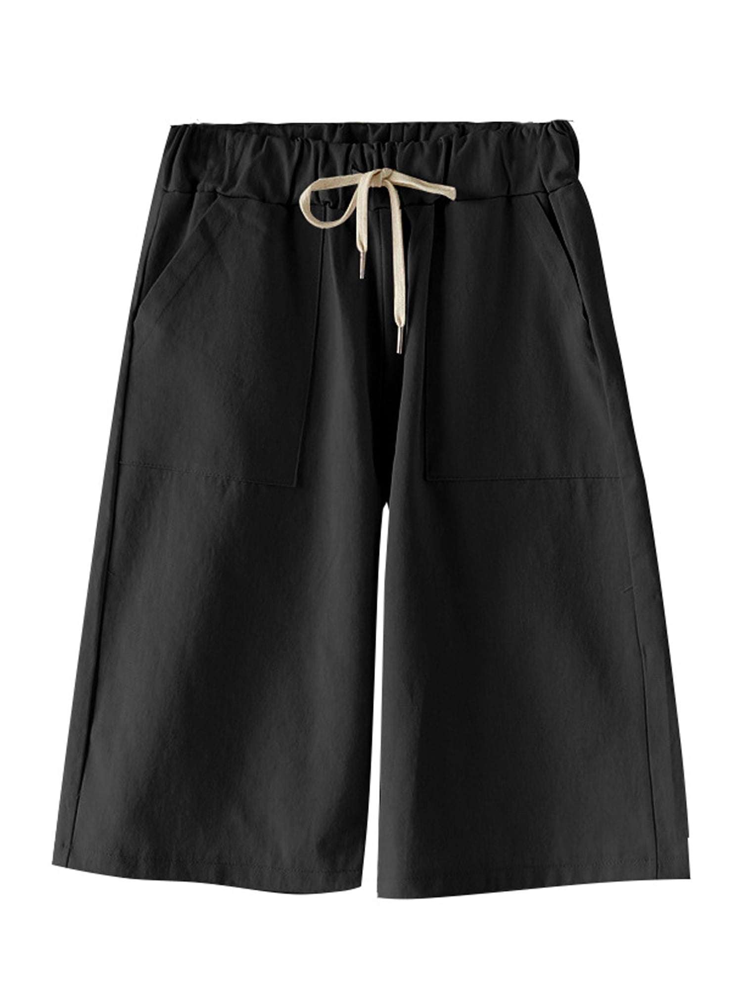 Haite Ladies Drawstring Elastic Waist Solid Color Mini Pant Loose With