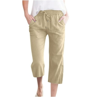 IWRUHZY Wide Leg Capris for Women Elastic Waist Cropped Pants Casual Solid Color Loose Trousers ...
