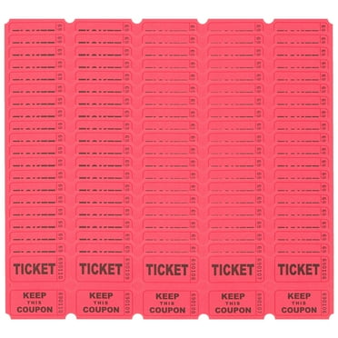 MIDWAY MONSTERS 2,000 Red Two Part Double Roll Raffle Tickets 50/50 ...