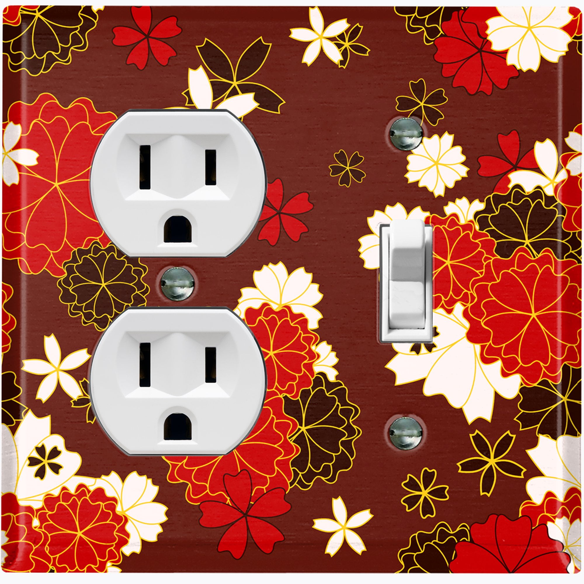 Metal Light Switch Plate Cover Japanese Sakura Flower Pattern Maroon ...