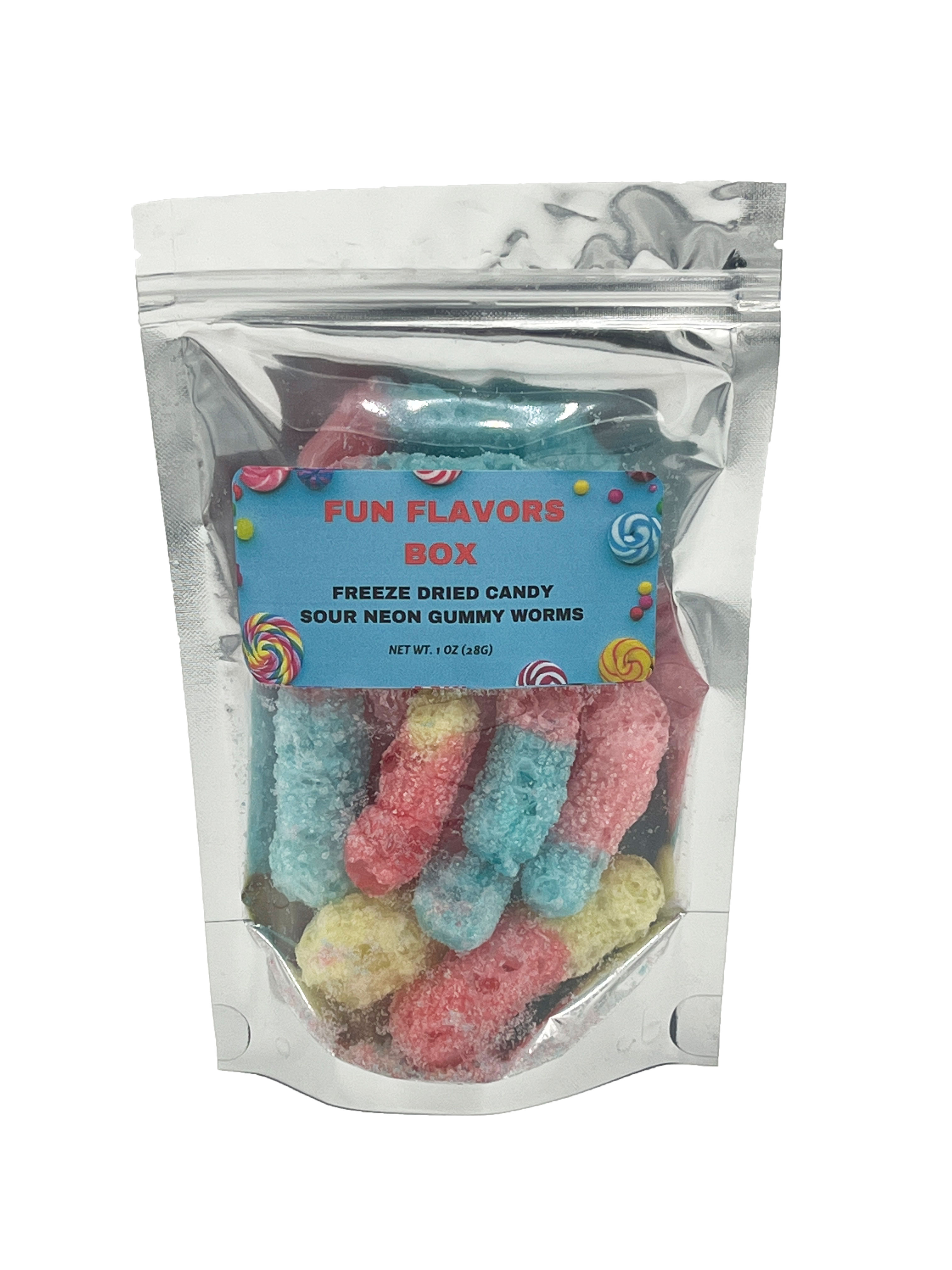 Fun Flavors Box Freeze Dried Candy Sour Gummy Worms Variety Pack ...