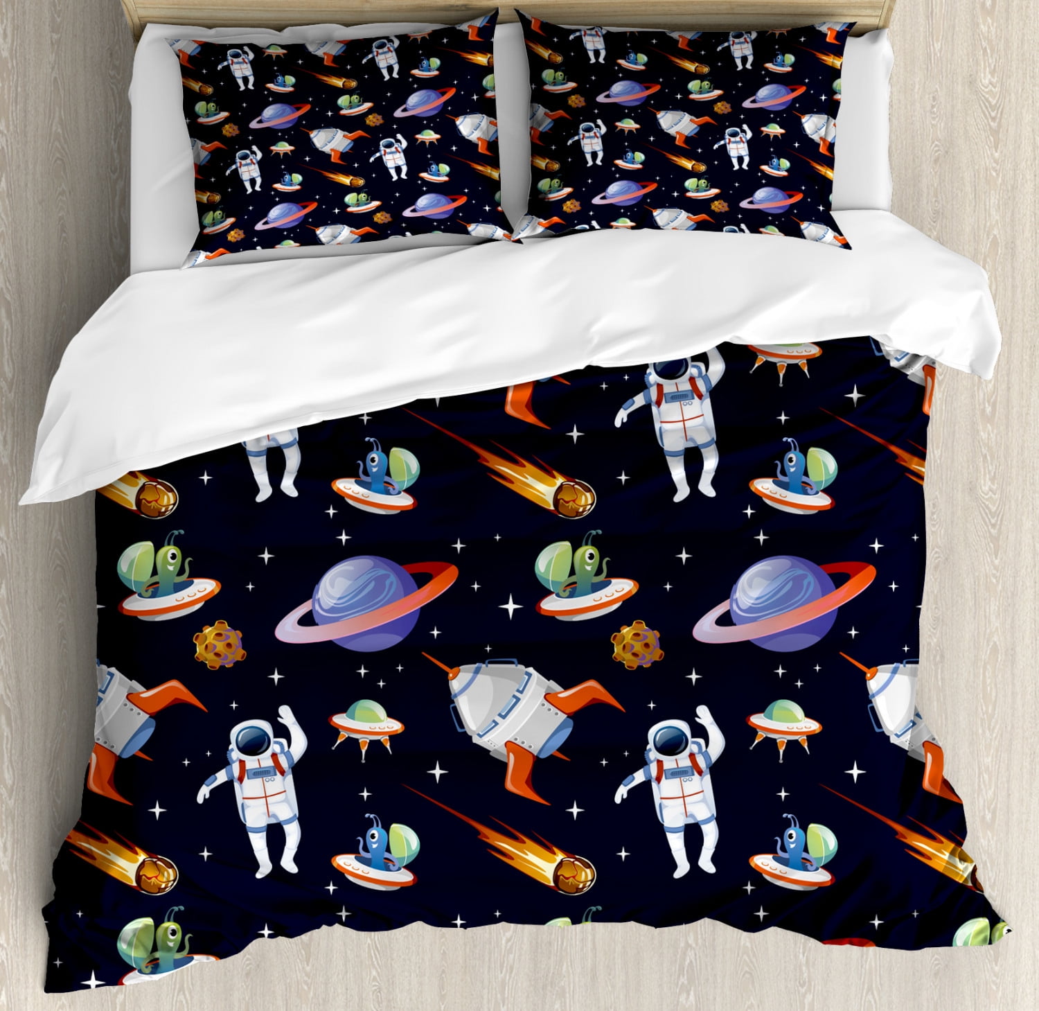 Alien Duvet Cover Set Queen Size, Galaxy Asteroid Astronaut UFO ...
