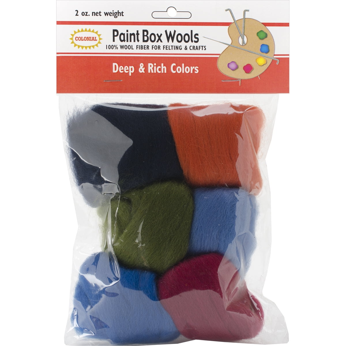 Colonial Paint Box Wools .33oz 6/Pkg-Deep & Rich -Olv/Nvy/Red/Orn/Roy ...