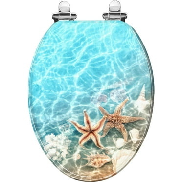 Jewel Shell Decorative Resin Toilet Seat with Seahorse Design, Chrome ...