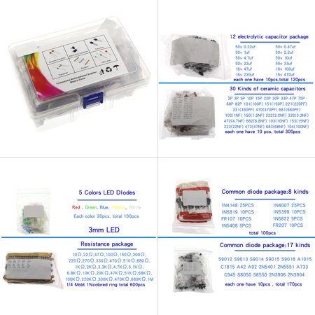 1390 Pieces/Set Circuit Board Resistors Conductive LED Light Diodes ...
