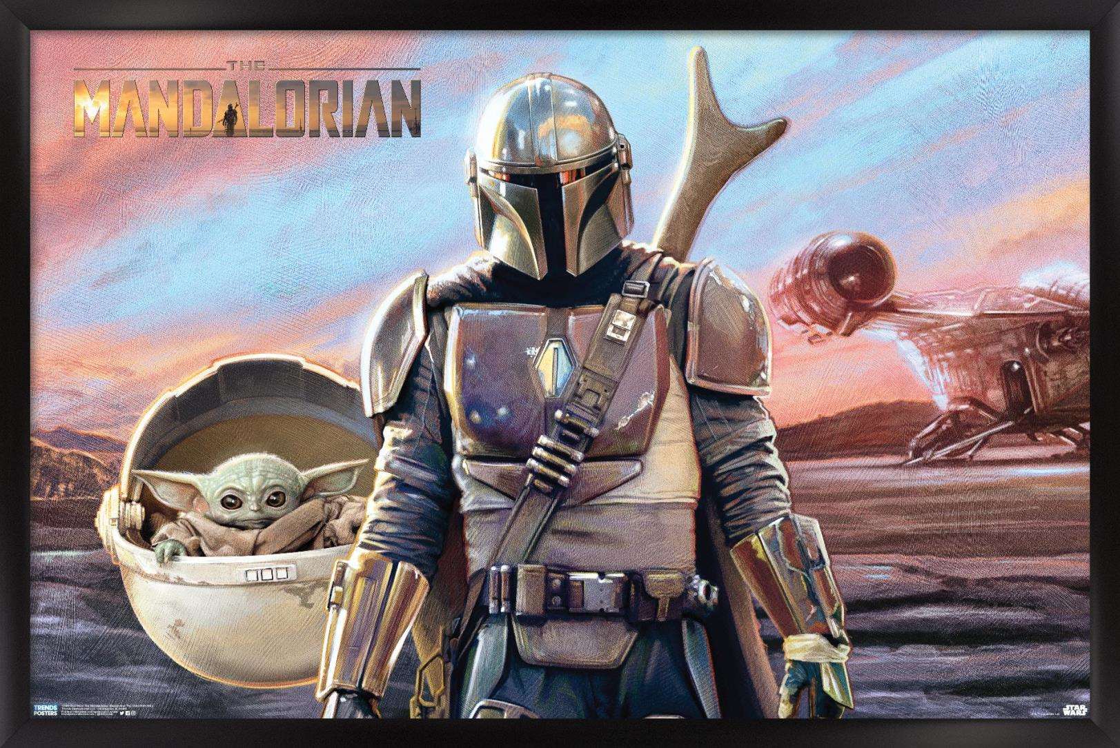 Star Wars: The Mandalorian - Mando And The Child With Ship Wall Poster ...