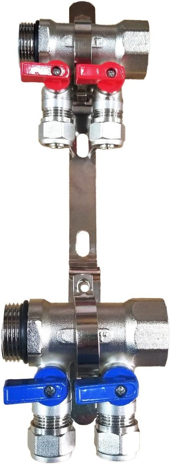 DMNI 3/4" Port Ball Valve Brass Pex Manifold - 2 Loops - With Brackets ...