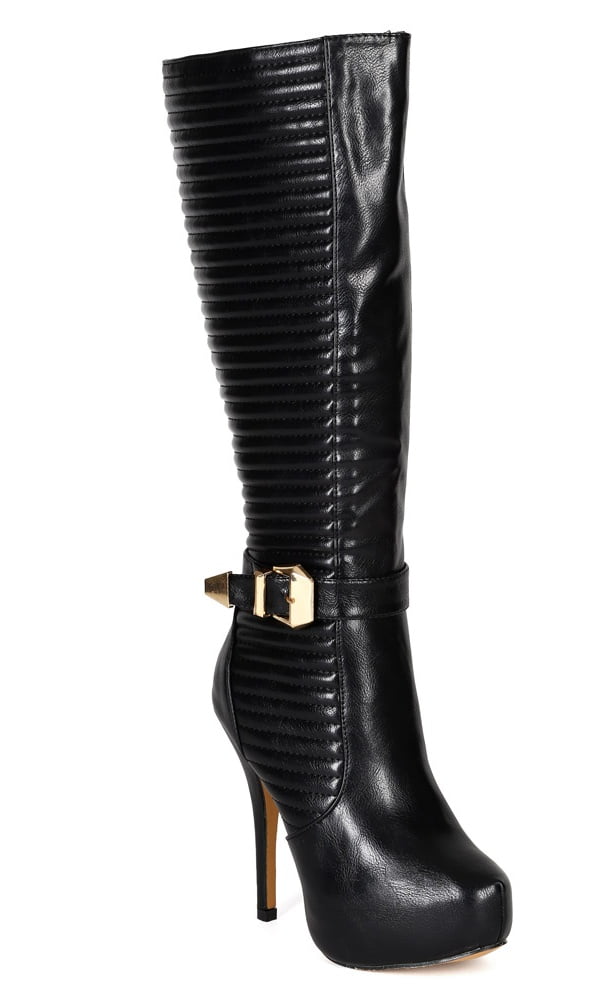 Nature Breeze Amber-02 New Women Platform Quilt Knee High Stiltto Heel ...