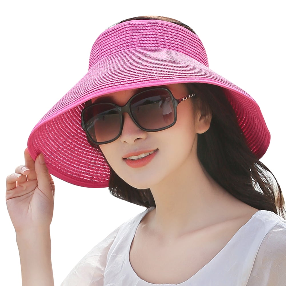 Women Sun Visor Hats Beach - Foldable Roll Up Wide Brim Bowknot Summer ...