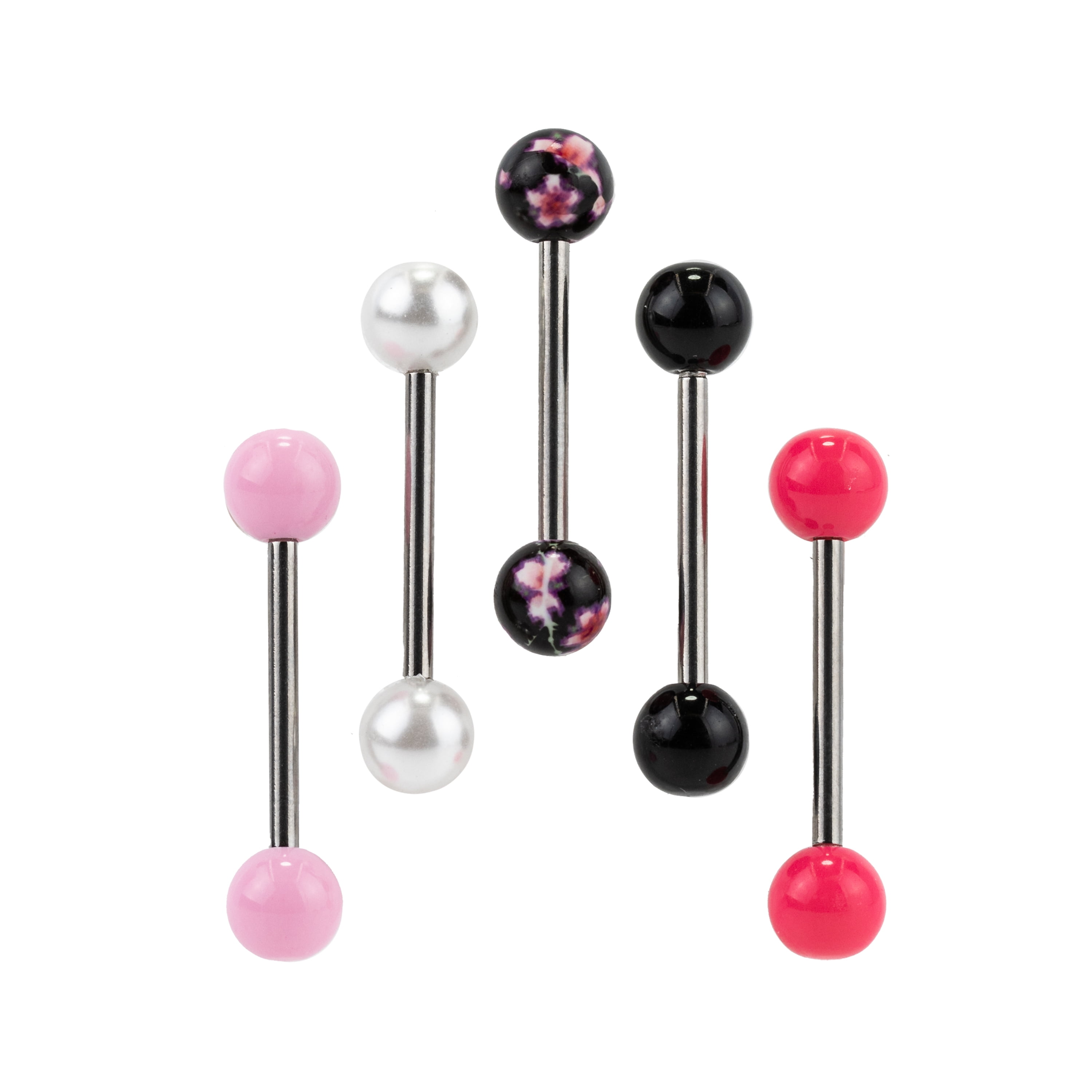Claire's Women's Silver 14G Flower Pearl Tongue Rings, Stainless Steel ...