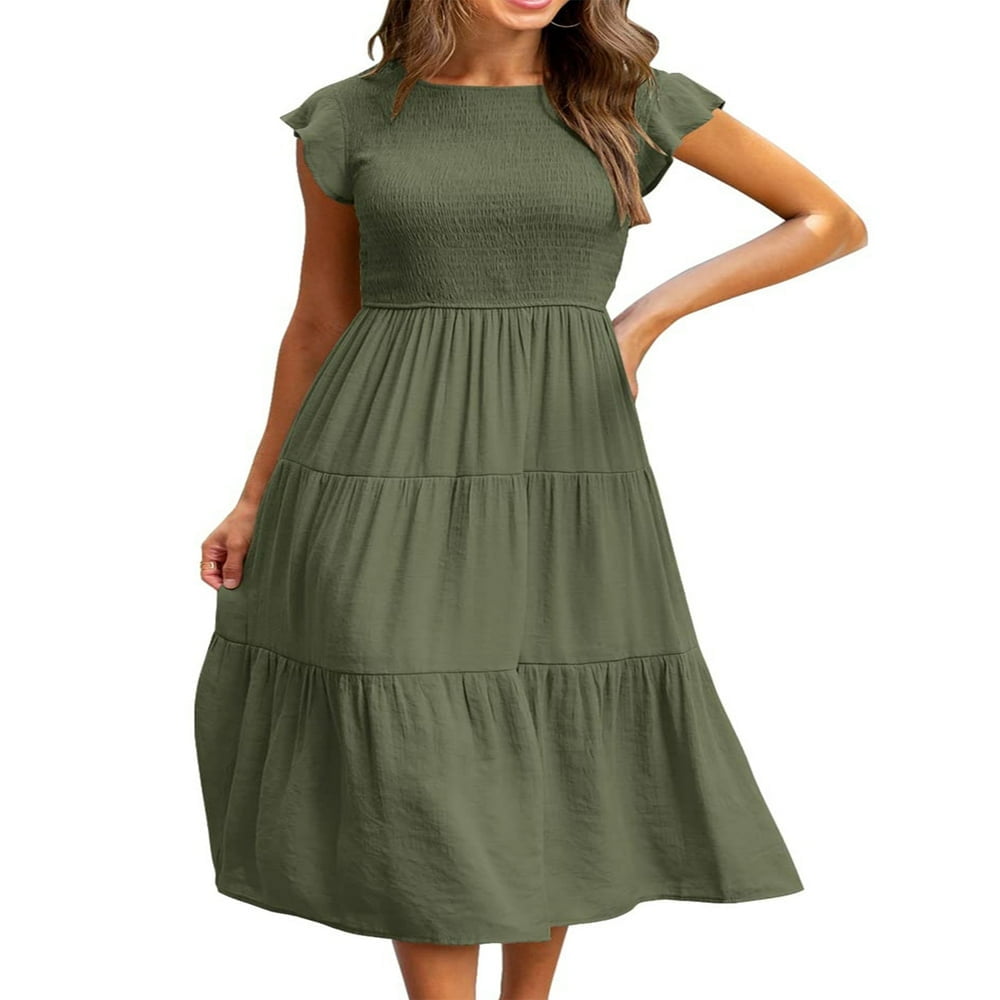 Click here for Generic Women‘s Flutter Short Sleeve Smocked Midi... prices