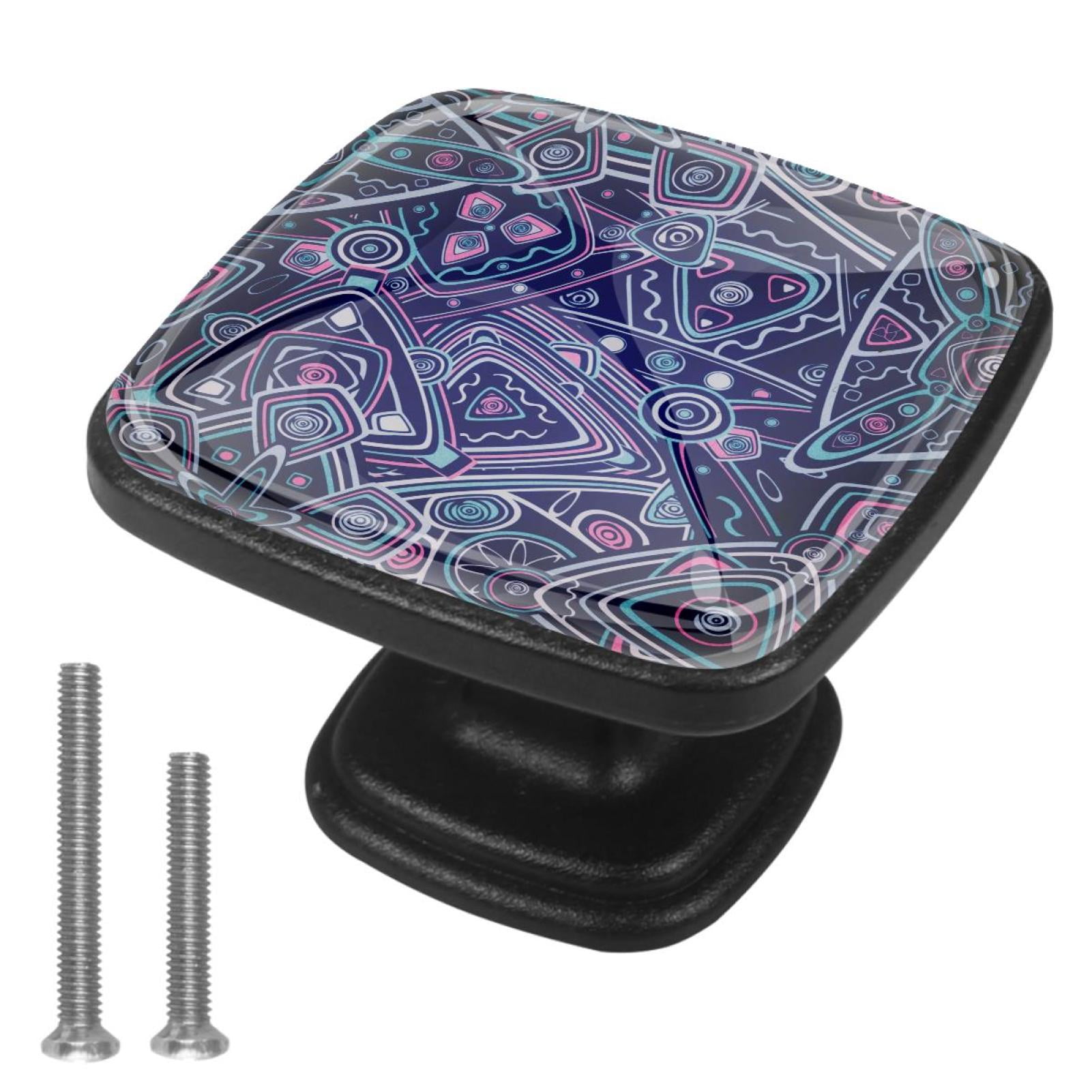4 Pcs Cabinet Handle Drawer Pulls African Pattern Navy Knobs with ...