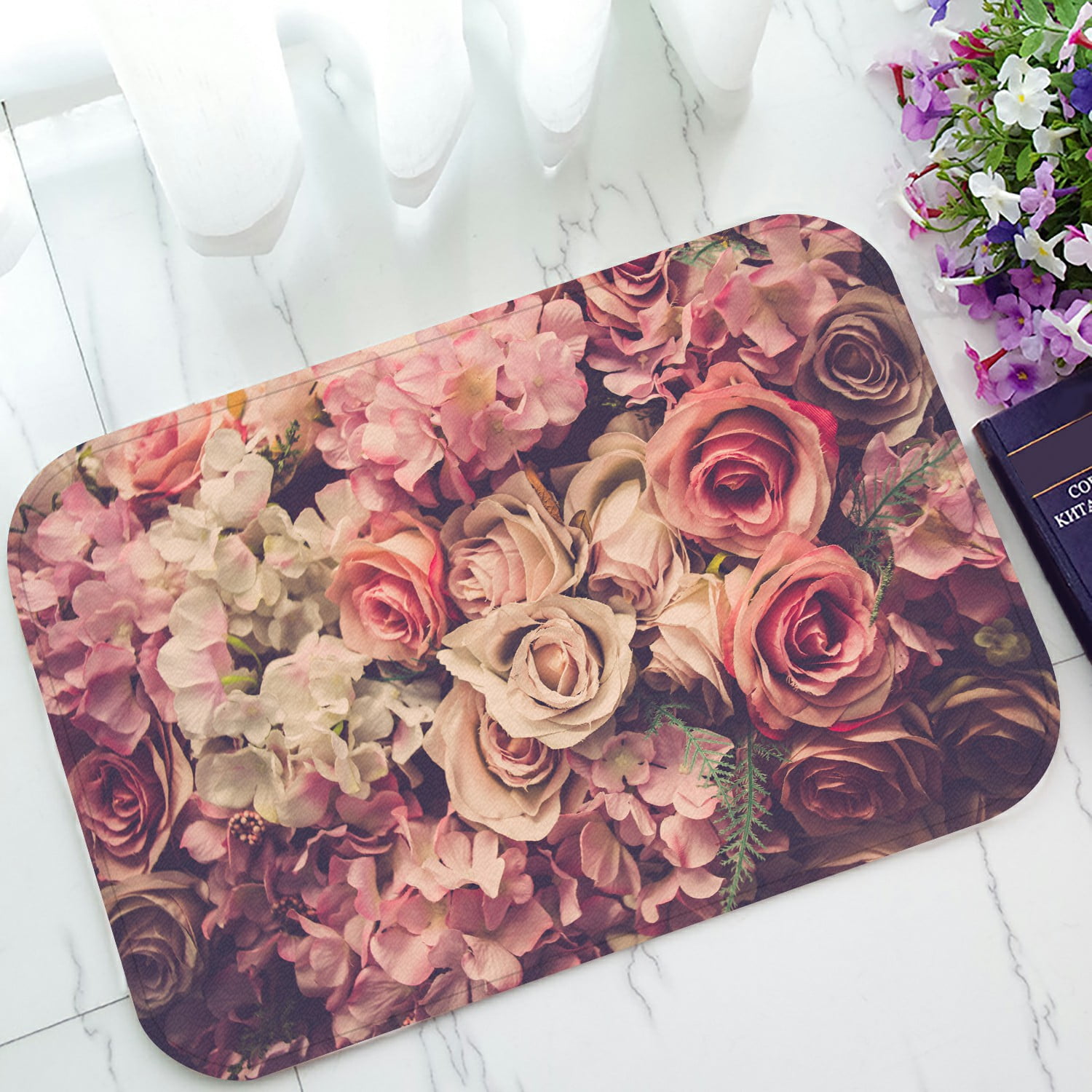 ECZJNT Pink roses Doormat Bath Mat Rug Entrance Rug Floor Mats 23.6x15 ...