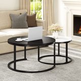 DWVO 2Pcs Nesting Coffee Table Round Wood Coffee Tables Cocktail Tables ...