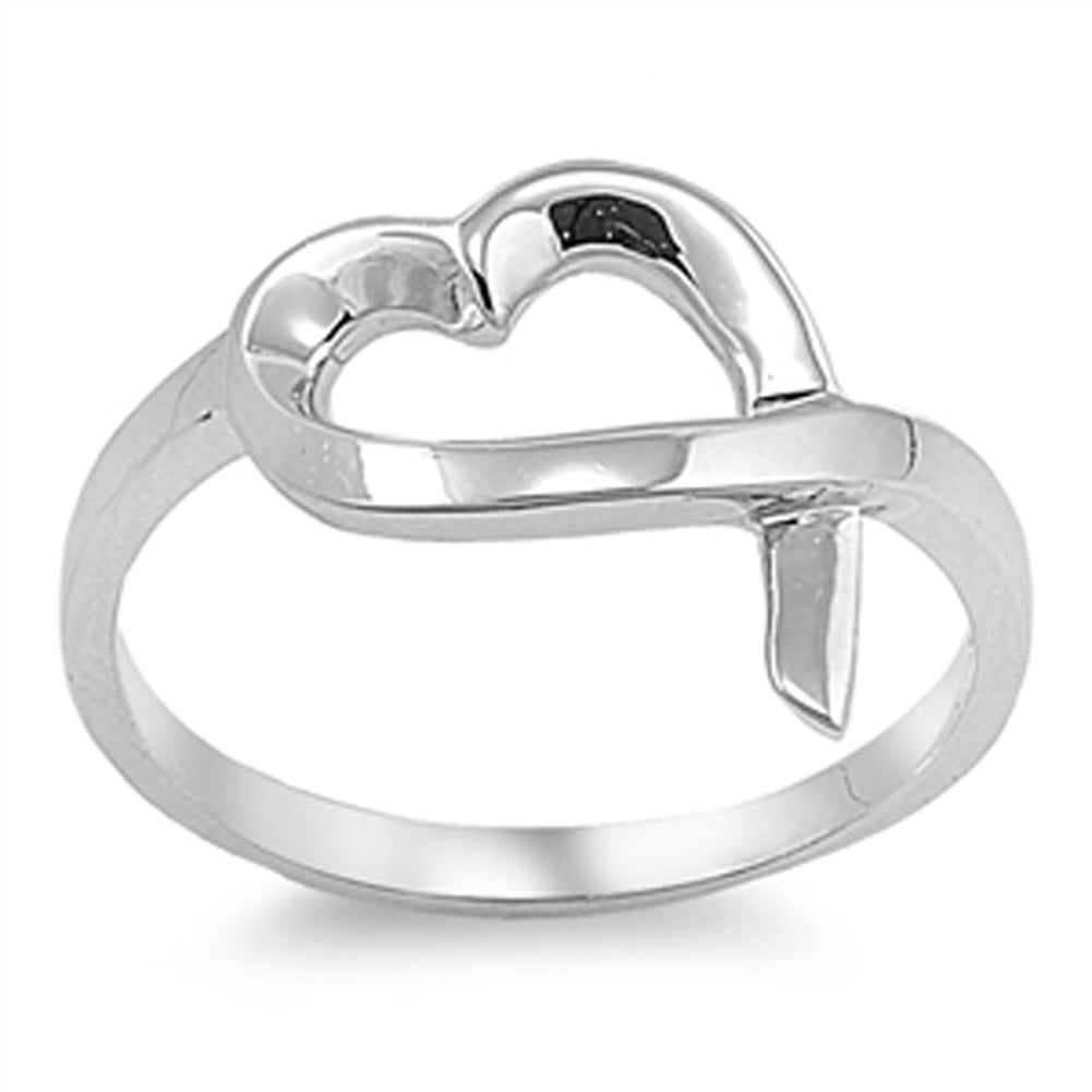 Heart Ribbon Awareness Purity Promise Ring .925 Sterling Silver Band ...