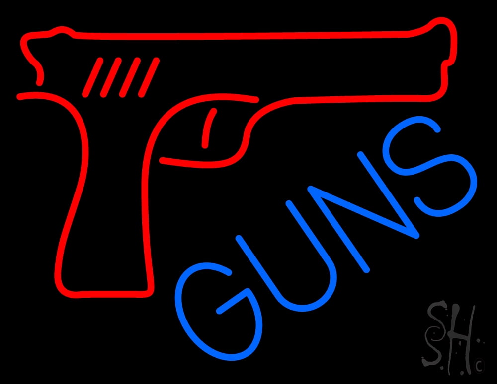 Red Guns Block LED Neon Sign 24 x 31 - inches, Black Square Cut Acrylic ...