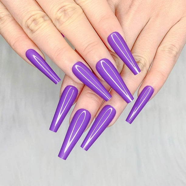 24 Pcs Glossy False Nails With Glue Extra Long Press On Nails Coffin
