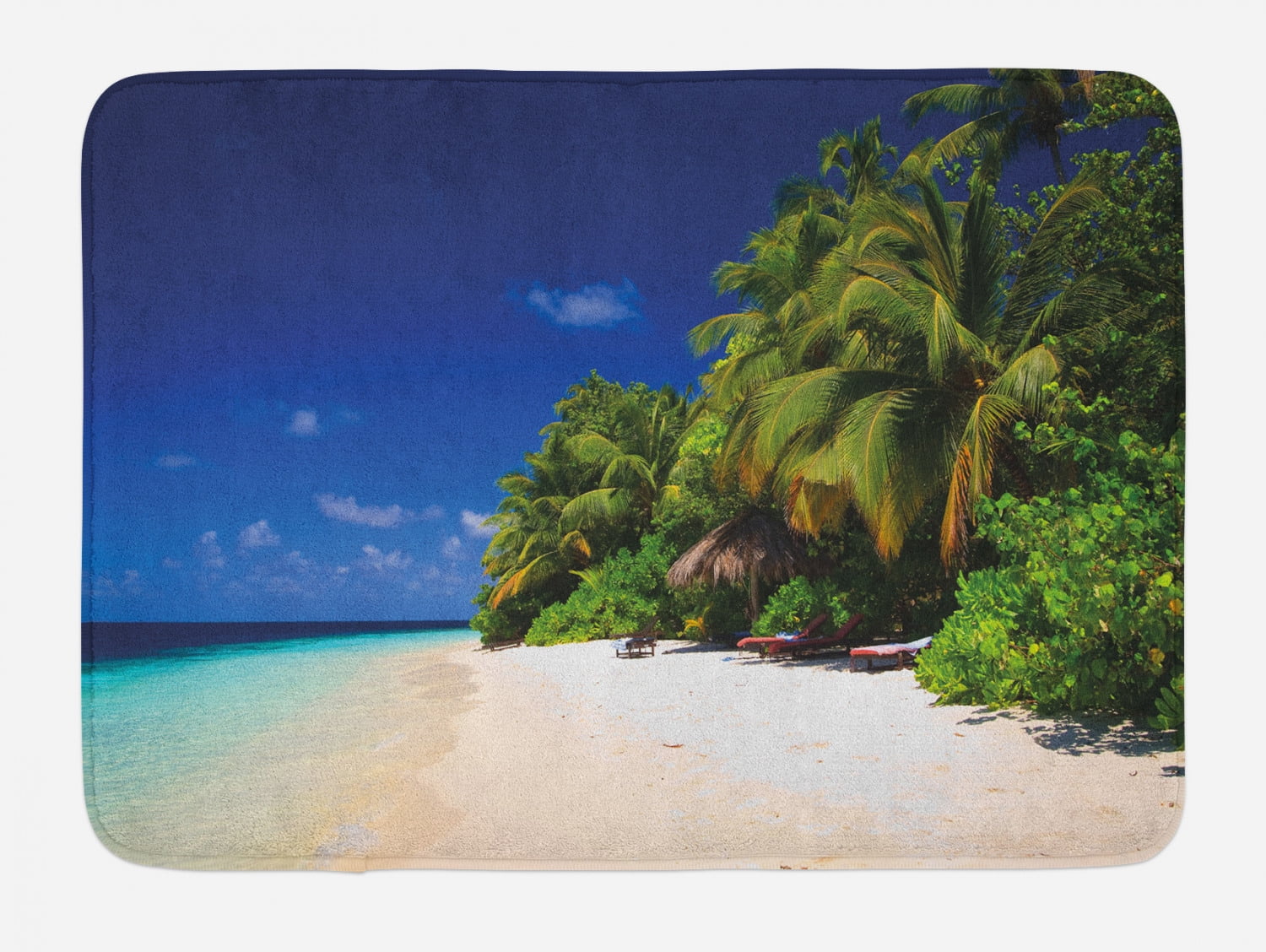 Tropical Bath Mat, Sandy Beach Coast with Exotic Trees Maldives ...