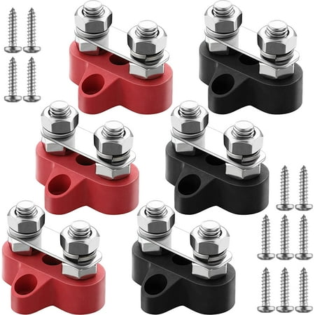 6 Pack Bus Bar Terminal Block 12V-48V DC Battery Power Stud Junction Post M8 Dual Terminal Studs ...