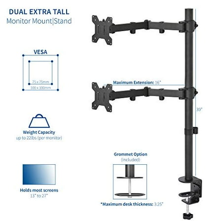 VIVO Extra Tall Vertically Stacked Dual Monitor Desk Mount Stand with ...