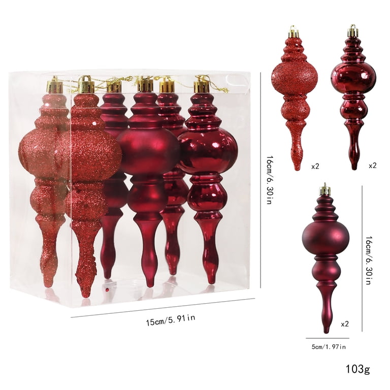 6PCS Red Christmas Finial Ornaments, Elegant Hanging Tree Decorations ...