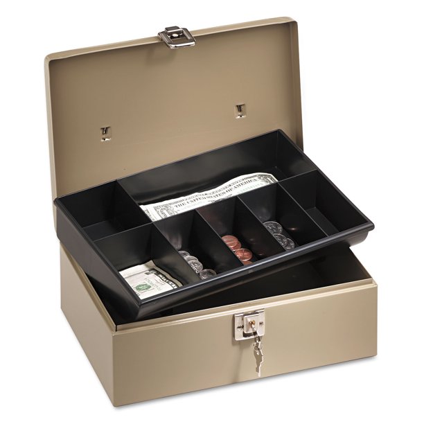 Iconex Lock'n Latch Steel Cash Box W/7 Compartments, Key Lock, Pebble ...