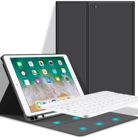 JKSML Keyboard Case for iPad 5/6th Generation 9.7 Inch, Wireless Bluetooth Detachable Keyboard ...