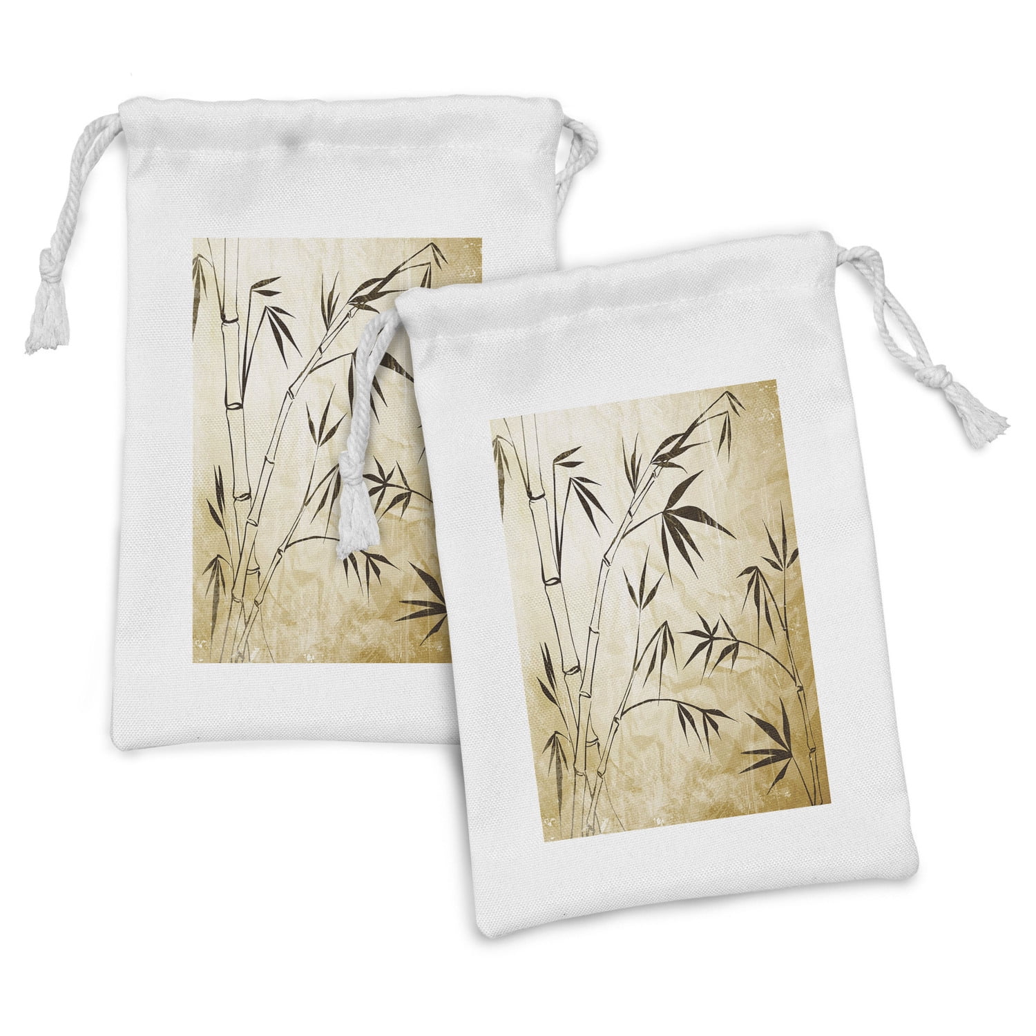 Bamboo Print Fabric Pouch Set of 2, Gradient Bamboo Leaves Flexibility ...