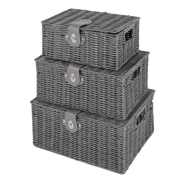 3Pcs Storage Baskets Organizer Set With Lid 1 Small 1 Medium 1 Large ...